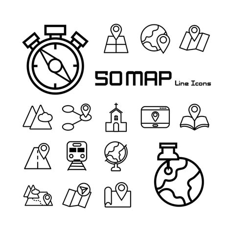 bundle of map line icons and text 2559124 vector art at vecteezy