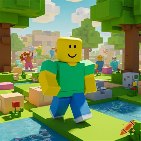 A Stylized Roblox Noob Avatar Runs Across A Green Field From Numerous