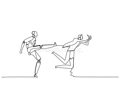 Continuous One Line Drawing The Robot Kick The Employee From His Job