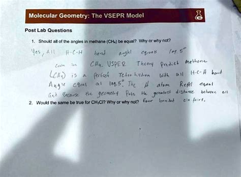 solved molecular geometry the vsepr model post lab questions should