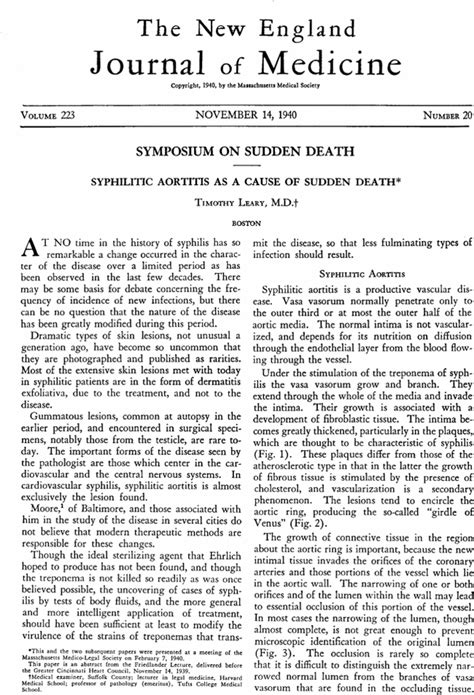 Syphilitic Aortitis As A Cause Of Sudden Death New England Journal Of Medicine
