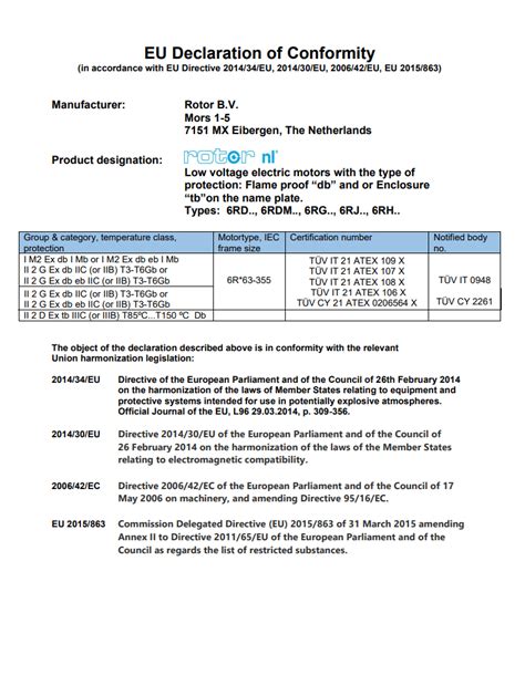 Eu Declaration Of Conformity 6rd Flameproof Rotor