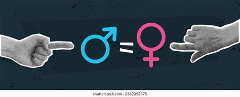 Collage Halftone Hands Gender Equality Symbols Stock Vector Royalty
