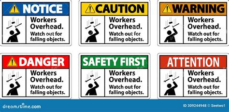 Warning Falling Debris Sign Workers Overhead Falling Objects Stock