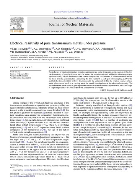 Pdf Electrical Resistivity Of Pure Transuranium Metals Under Pressure