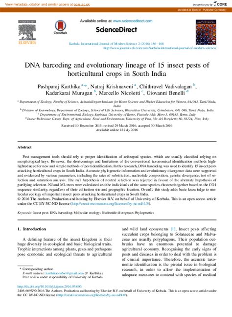 Pdf Dna Barcoding And Evolutionary Lineage Of 15 Insect Pests Of
