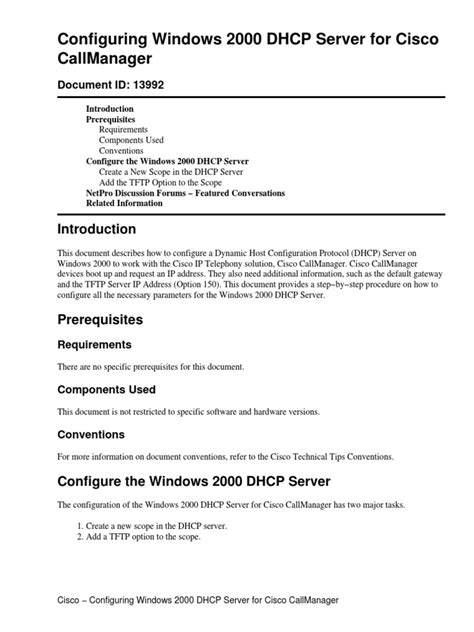 Configuring Windows 2000 Dhcp Server For Cisco Callmanager Document Id 13992 Pdf Gateway