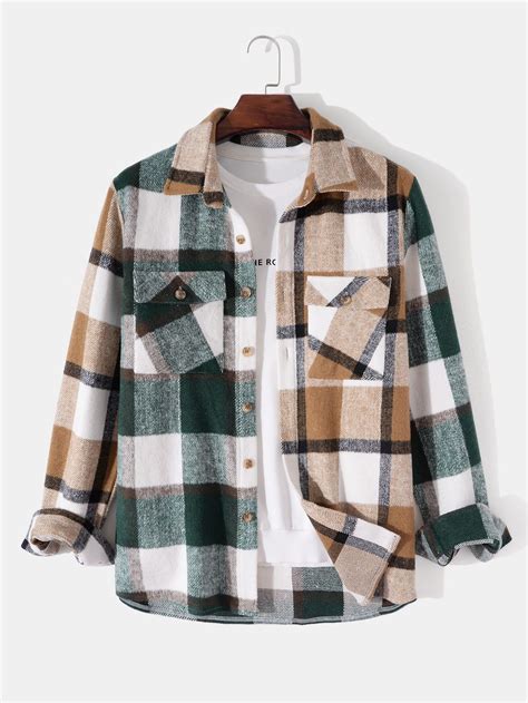 Mens Corduroy Colorblock Stitching Drawstring Hooded Shirt With Pocket