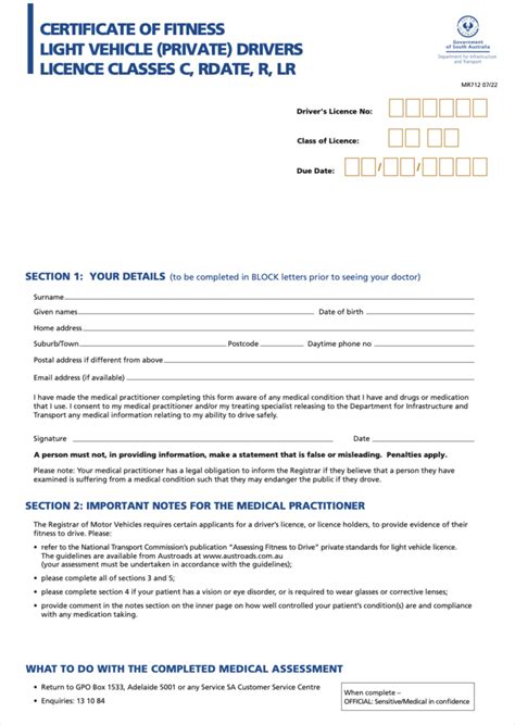 NRSPP Australia Certificate Of Fitness Light Vehicle Private Drivers License Classes C