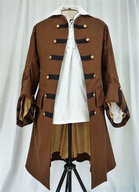 Mens Pirate Costume Frock Coat Jack Sparrow Captain Hook Larp