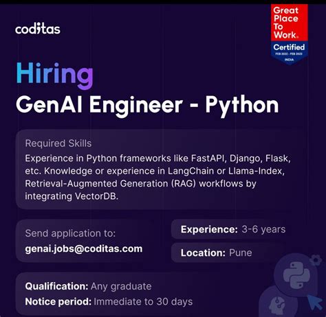 Hiring Genai Python Ai Coditas Aijobs Dipali Jain