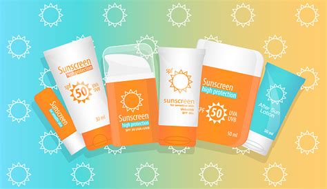 다른 자외선 차단제 화장품 Spf 크림 튜브 Uva Uvb 로션 립 스틱 선 로션 컬렉션 후 Spf 필터 보호의 다른 수준 여름 스킨 케어 컨셉 플랫 벡터 그림입니다