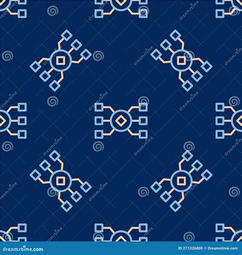 Line Neural Network Icon Isolated Seamless Pattern On Blue Background