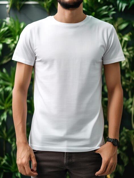 Premium AI Image A Man Wearing A White Shirt That Says T Shirt