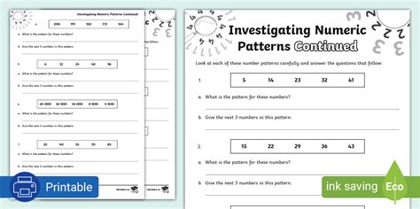 Investigating Numeric Patterns Again Activity Sheet Twinkl