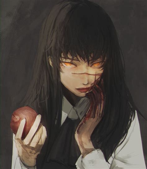 Niroxin Yoru Chainsaw Man Chainsaw Man Absurdres Highres 1girl Apple Black Hair Blood