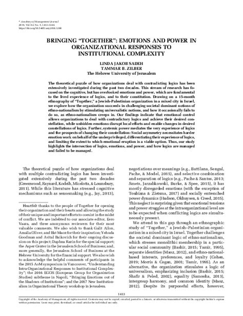 Pdf Bringing Together Emotions And Power In Organizational Responses To Institutional