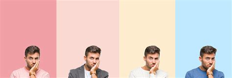 화려한 줄무늬 위에 잘생긴 젊은 남자의 콜라주 고립 된 배경 생각 피곤 하 고 교차 팔과 우울증 문제에 지 루 게으름에 대한 스톡 사진 및 기타 이미지 Istock