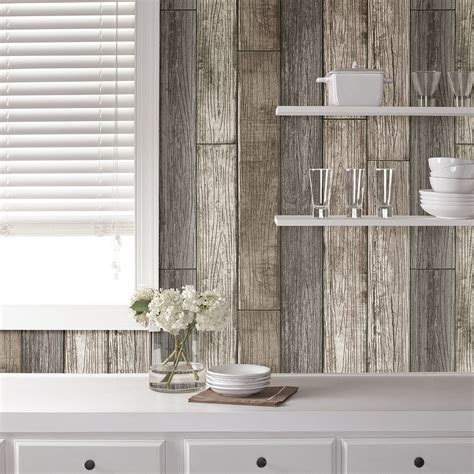 NU1690 Reclaimed Wood Plank Natural Peel And Stick Wallpaper By