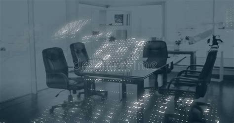 image of binary coding data processing against empty office stock image