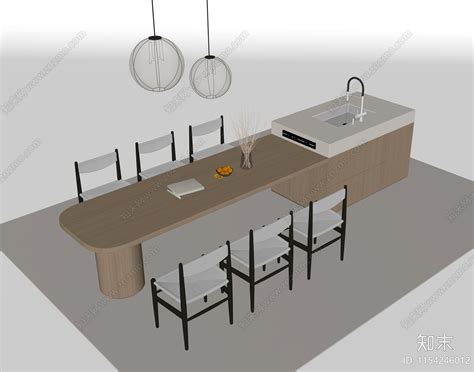 侘寂中古风岛台餐桌su模型下载【id 1154246012】 知末su模型网