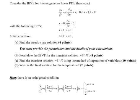 Solved Consider The IBVP For Inhomogeneous Linear PDE Heat Chegg