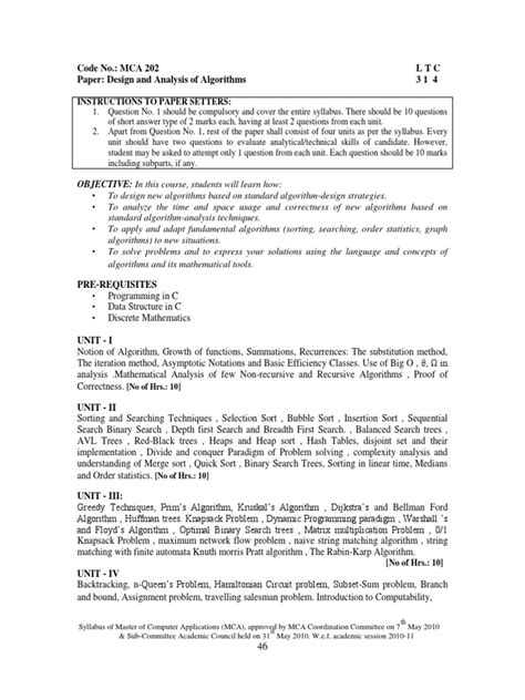 Code No Mca 202 Ltc Paper Design And Analysis Of Algorithms 3 1 4 Pdf Unified Modeling