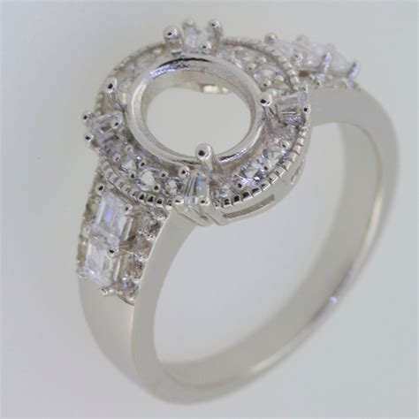 Sterling Silver Semi Mount Ring Setting Oval Ov 9x7 Halo Baguette Etsy