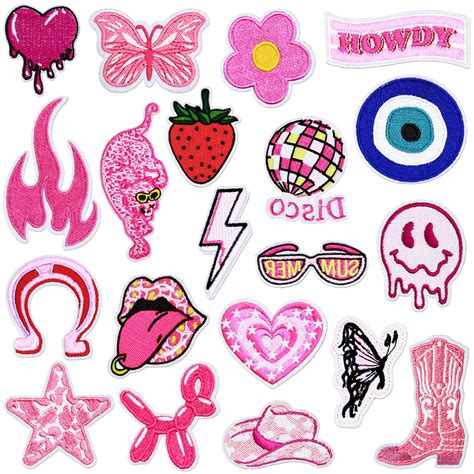 Puideon 20pcs Preppy Iron On Patches For Hatscute Retro Cowgirl Embroidered Patch Sew On