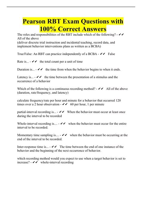 Pearson RBT Exam Questions With 100 Correct Answers Exam Bundle Stuvia US