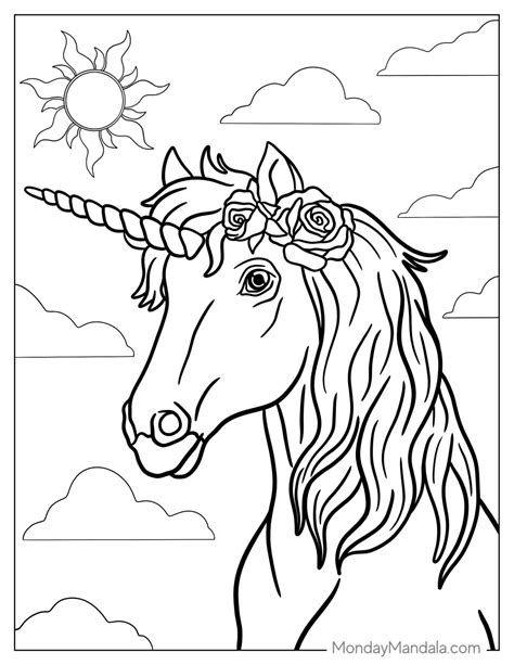 Unicorn Head Coloring Book Page Royalty Free Vector I
