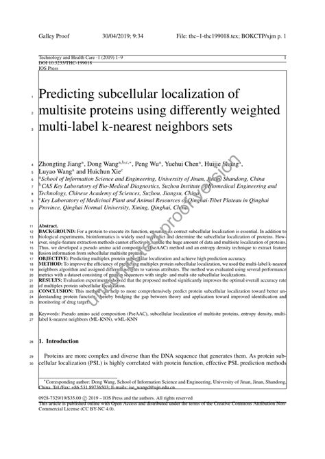 Pdf Predicting Subcellular Localization Of Multisite Proteins Using Differently Weighted Multi