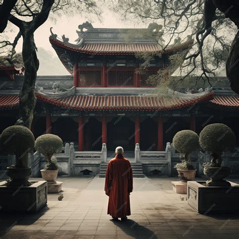 Premium Ai Image Illustration Of A Taoist Monk Stands In Front Of The