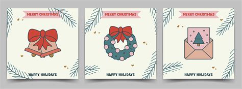 휴일 카드 메리 크리스마스 세트 요소 종 와인 엽서 나뭇 가지 및 텍스트가있는 크리스마스 템플릿입니다 광장 인사말 카드입니다 벡터 그림입니다 개체 그룹에 대한 스톡 벡터