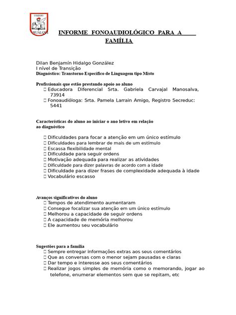 Relatório De Progresso Aluno Dea Pdf