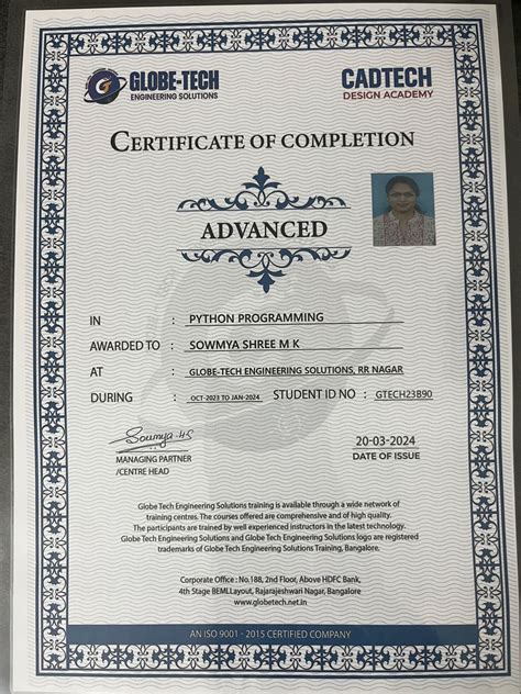 successfully completed the python programming which would enhances my