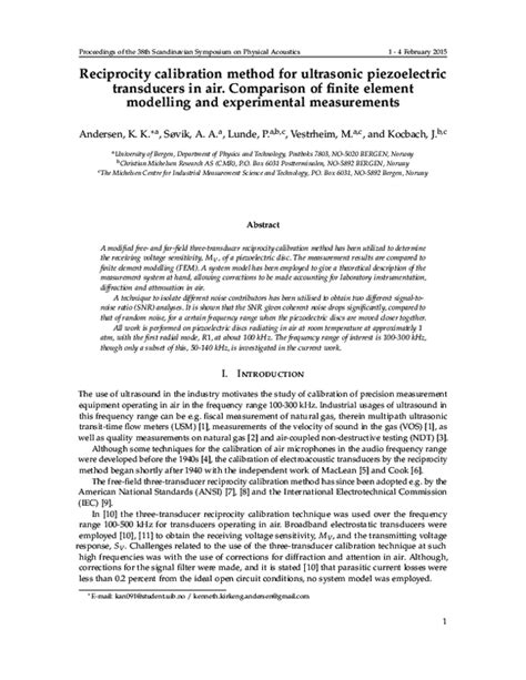Pdf Reciprocity Calibration Method For Ultrasonic Piezoelectric Transducers In Air Comparison