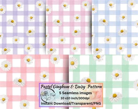 Pastel Gingham Seamless Daisy Art Fabric Printing Scrap Booking Paper