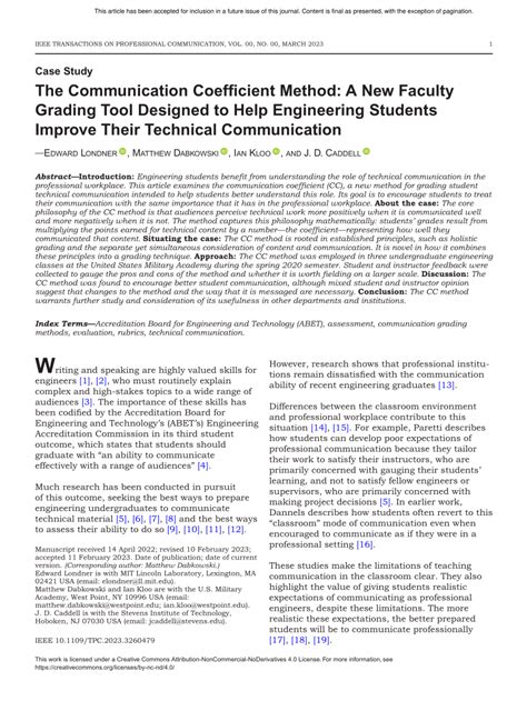 Pdf The Communication Coefficient Method A New Faculty Grading Tool