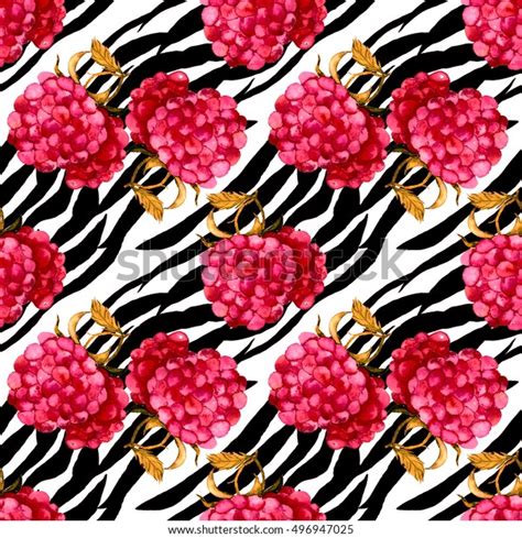 Watercolor Raspberry Seamless Pattern Stock Illustration 496947025