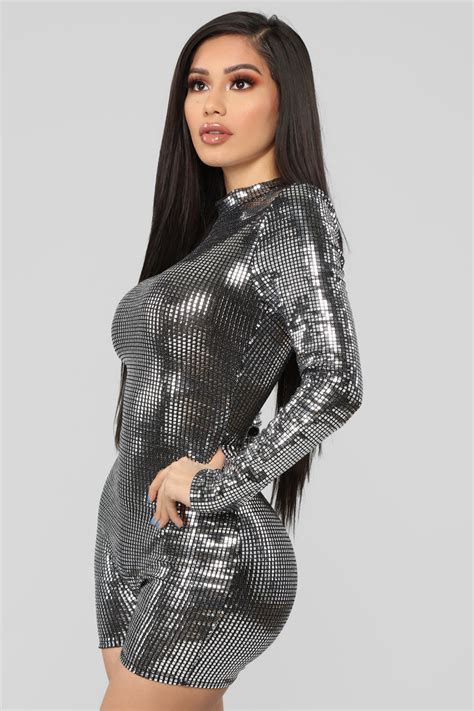 Babe Magnet Metallic Romper Silver