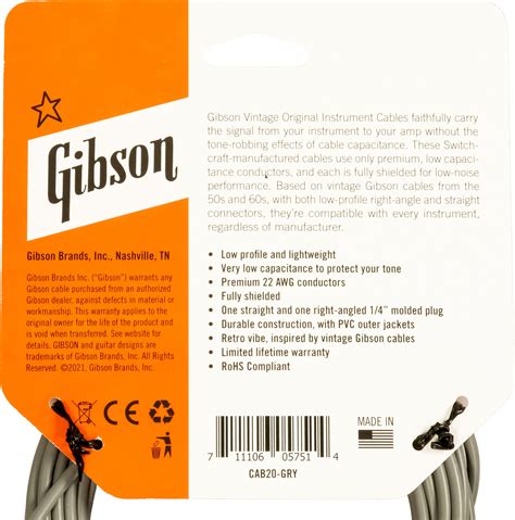 Gibson Vintage Original Instrument Cable 20 Ft Cable