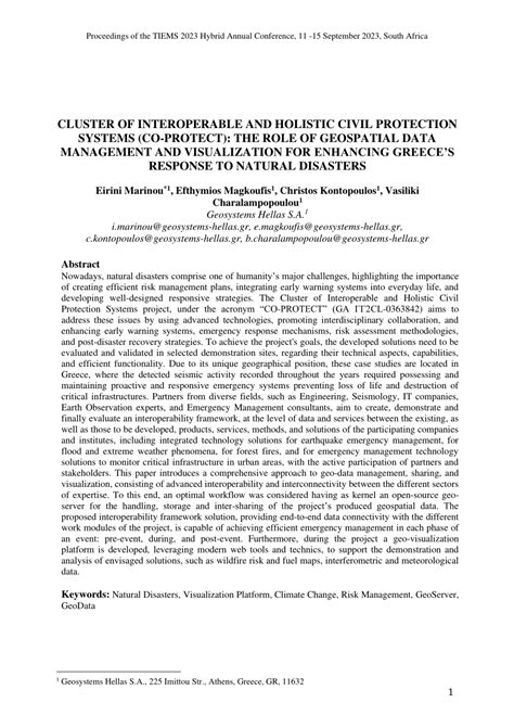 Pdf Cluster Of Interoperable And Holistic Civil Protection Systems Co Protect The Role Of