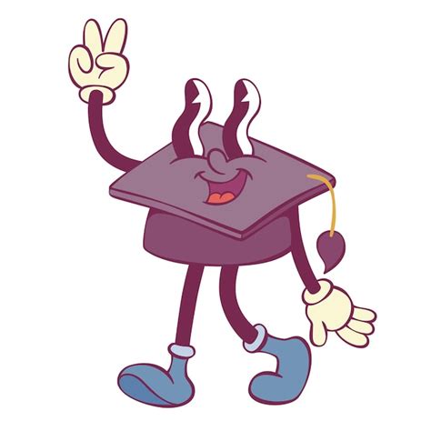 졸업 모자 레트로 그루비 마스코트 프리미엄 벡터