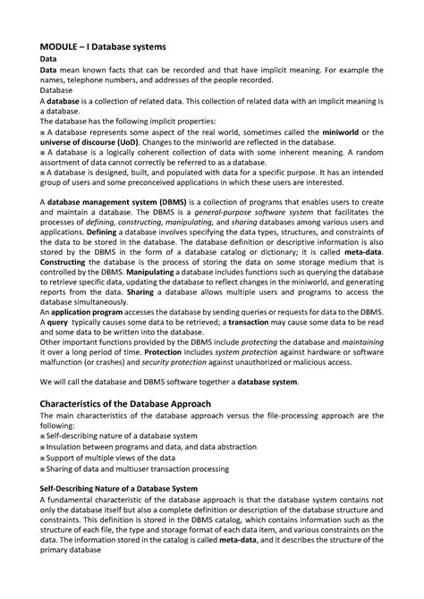 DataBase Management Systems MODULE I Database Systems Data Data Mean Known Facts That Can Be