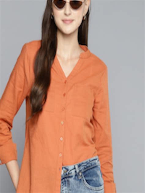 Buy Harvard Women Orange Pure Cotton Solid Casual Shirt Shirts For