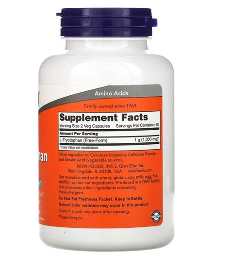 Now Foods L Tryptophan 500 Mg 60 Pflanzliche Kapseln