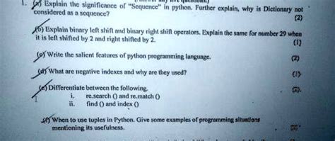 Solved A Explain The Significance Of Sequence In Python Further
