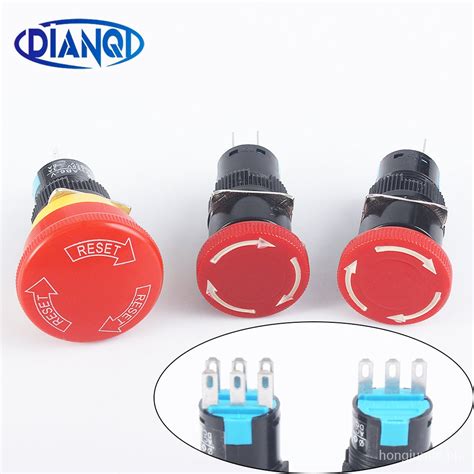 30mm Mushroom Emergency Stop 16mm E Stop Switch 3 6 Pins 1NO1NC 2NO2NC Latching Self Weather