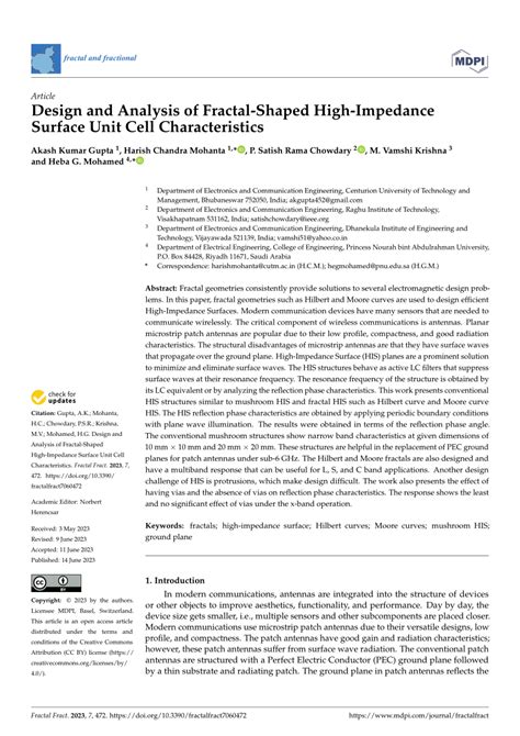 Pdf Design And Analysis Of Fractal Shaped High Impedance Surface Unit